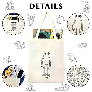 THEYGE Frog Tote Bag Cute Canvas Bag Aesthetic Funny Tote Bag For Women Frogs Tote Handbag Cotton Grocery Shopping Bag Beach Shoulder Bag