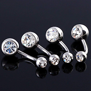 CrazyPiercing 10PCS 316L Surgical Grade Steel Rhinestone Belly Button Navel Ring Bar 23x8mm