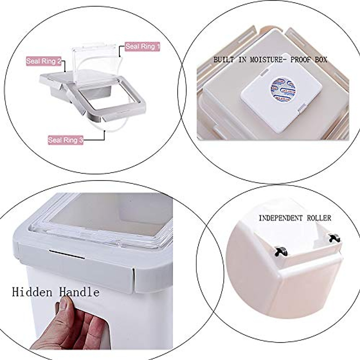 PENCK Dog Food Storage Container Rice Dispenser Cat Pet Food Storage Bin Airtight Plastic flour Holder Cereal Grain Organizer Box with Locking Lid, Measuring Cup, Scoop & Wheels, 5-6kg Capacity, Grey, Small