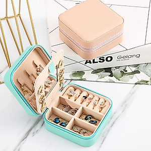 XZUZ Small Travel Jewelry Box With Mirror, Portable Jewelry organizer Display Storage Box for Earrings Rings Necklaces, Jewelry ase for female Girls (blue) 1pc