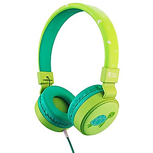 Planet Buddies Kids Headphones, Wired Headphones with Microphone for Kids, Volume Safe Foldable On Ear Earphones for School, Travel, Phone, Kindle - Green Turtle