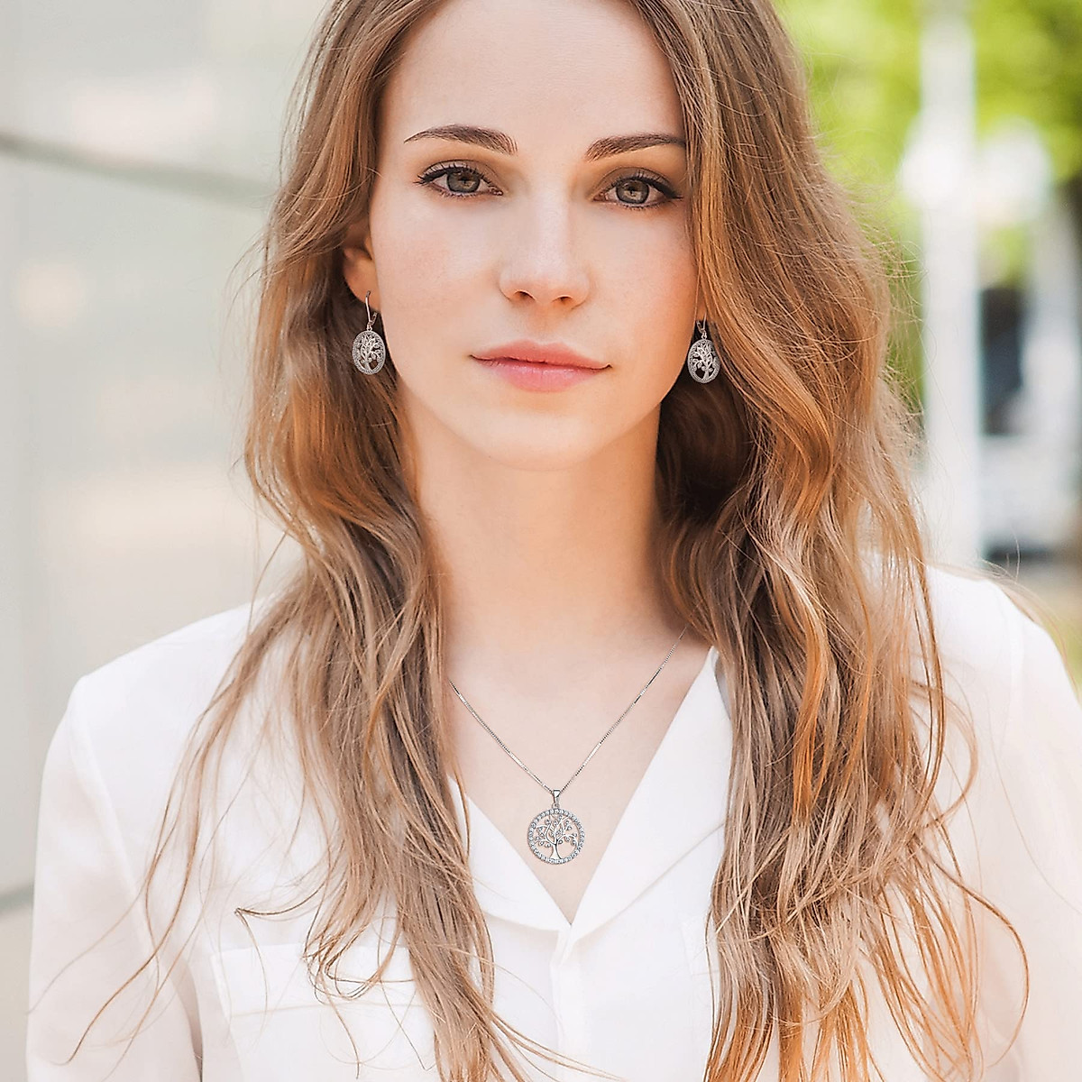 YL Tree Earrings 925 Sterling Silver Tree of Life Dangle Drop Earring Round AAA Cubic Zirconia Leverback Jewelry for Women