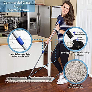 JINCLEAN 36" Industrial Class Cotton Floor Dust Mop with 2 Pack of Refills | Dry to Attract Dirt, dust, Laminated Hardwood Floor, Garage epoxy, Tile, Bamboo Telescopic Pole Height Max 59"