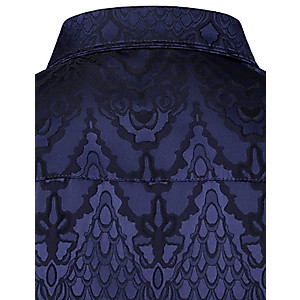 ZEROYAA Men's Hipster Slim Fit Long Sleeve Gothic Jacquard Button Up Dress Shirts for Party Prom ZLCL32-Navy XX-Large