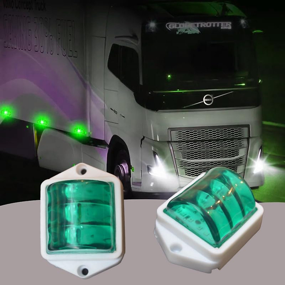 APSMOTIV 4Pc Trailer RV Marker LED Light Clearance Light Green, 2x2 Inch LED Bubble 12V Side Marker Light for Trucks - Universal Side Marker Light