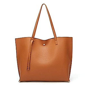 KLGDA Women's Soft Leather Tote Shoulder Bag from, Large Capacity Shopping Backpacks Tassel Handbag Brown