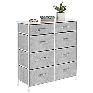 mDesign Tall Steel Frame/Wood Top Storage Dresser Furniture Unit with 8 Slim Removable Fabric Drawers, Large Bureau Organizer for Bedroom, Living Room, Closet - Lido Collection, Gray, Pack of 1