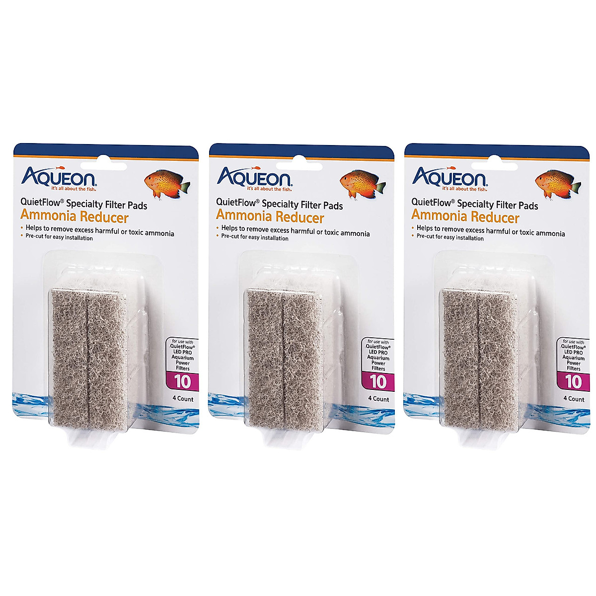 Aqueon 12 Count Ammonia Reducer QuietFlow Specialty Aquarium Filter Pads, Size 10