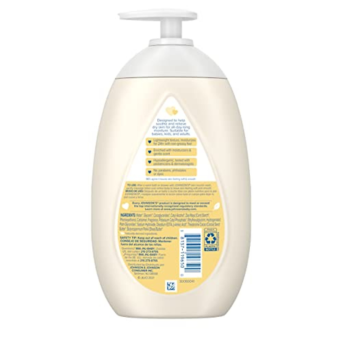 Johnson's Skin Nourish Moisturizing Baby Lotion for Dry Skin with Shea & Cocoa Butter Scents, Gentle & Lightweight Body Lotion for The Whole Family, Hypoallergenic, Dye-Free, 16.9 fl. oz