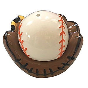 Baseball Glove & Base Ball with Stitching {Real Look} Salt and Pepper Shakers, Catchers Mit 3-1/4" Premium Quality Glazed Ceramic