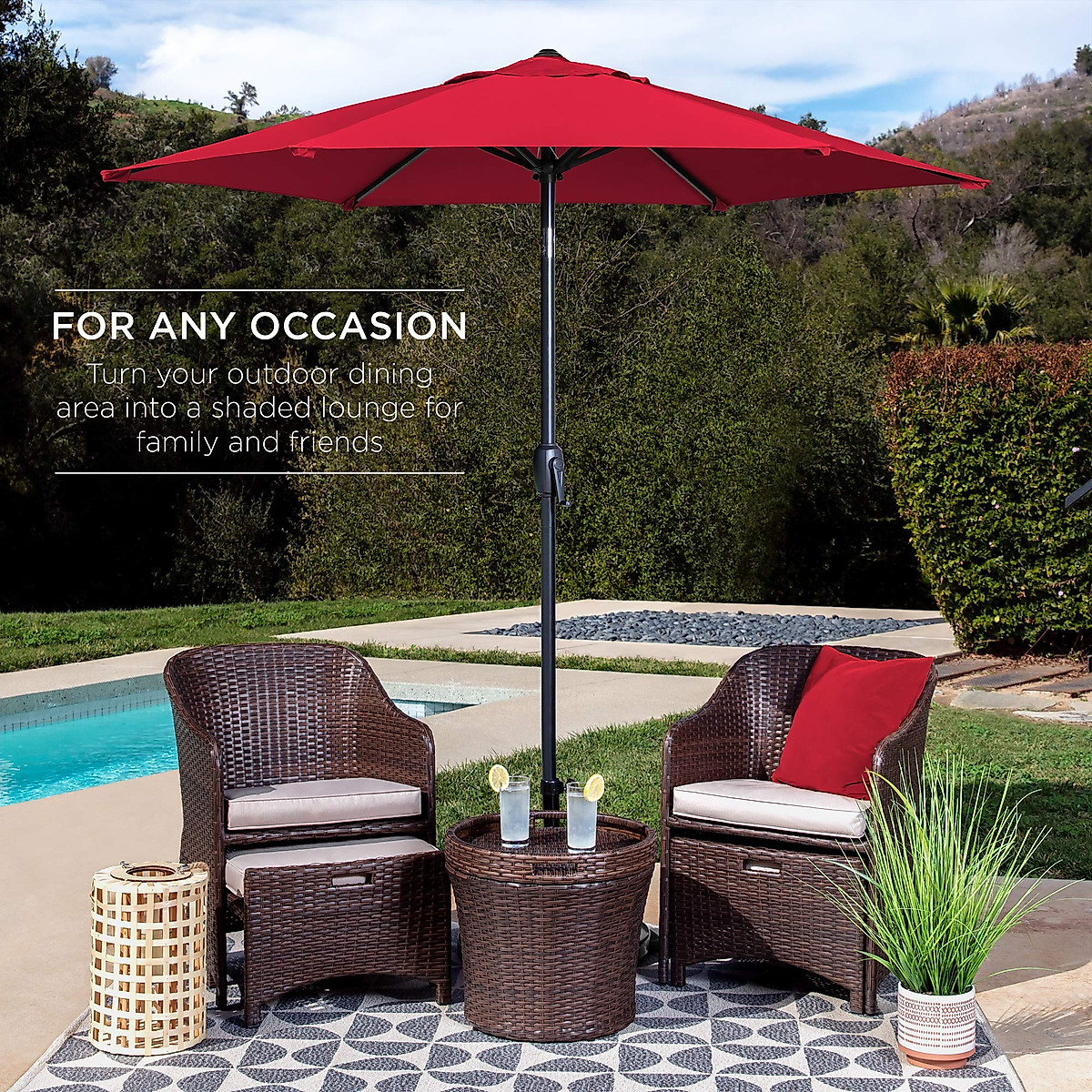 Best Choice Products 7.5ft Heavy-Duty Round Outdoor Market Table Patio Umbrella w/Steel Pole, Push Button Tilt, Easy Crank Lift - Red
