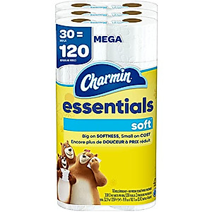 Charmin Essentials Soft Toilet Paper, 30 Mega Rolls = 120 Regular Rolls