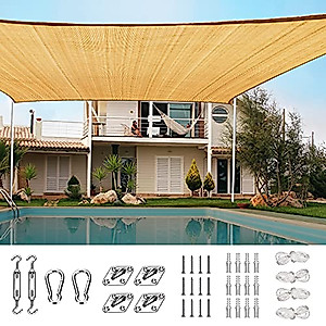 Quictent 20X20FT 185G HDPE Square Sun Shade Sail Canopy 98% UV Block Outdoor Patio Garden with Hardware Kit (Sand)