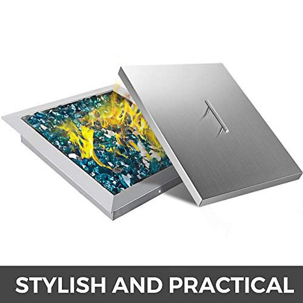 VBENLEM Fire Pit Lid 27 x 27 Inch 1.5mm Thick 430 Stainless Steel Fire Pit Burner Cover Square Fire Pit Lid for Drop-in Fire Pit Pan