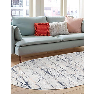 Unique Loom Finsbury Collection Area Rug - Anne (5' 3" x 8' Oval, Gray/ Beige)