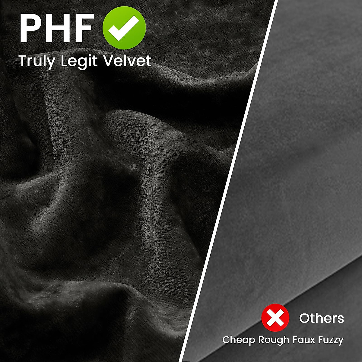 PHF Truly Velvet Pillowcases Standard Size, No Insert, 2 Pack Ultra Soft Breathable Pillow Shams Covers with Envelope Closure, 20" X 26" Luxury Cozy Warm Fuzzy Flannel, Black