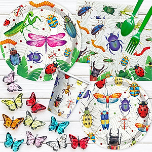 Xenorik Bug Birthday Party Decorations Tableware - Bug Party Supplies, Plate, Cup, Napkin,Tablecloth, Cutlery, Spring Summer Nature Insect Theme Birthday Baby Shower Party Decorations | Serve 24