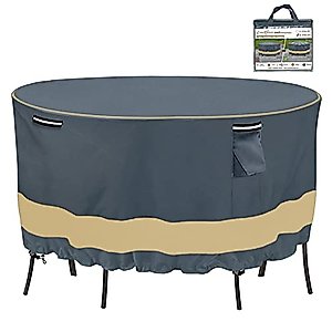 Round Patio Furniture Covers Waterproof & Heavy Duty 84 Inch, 600D Oxford Cloth Outdoor Patio Table Cover, 84" Dia x 28 H Patio Covers for Outdoor Furniture & Dining Table and Chairs Set