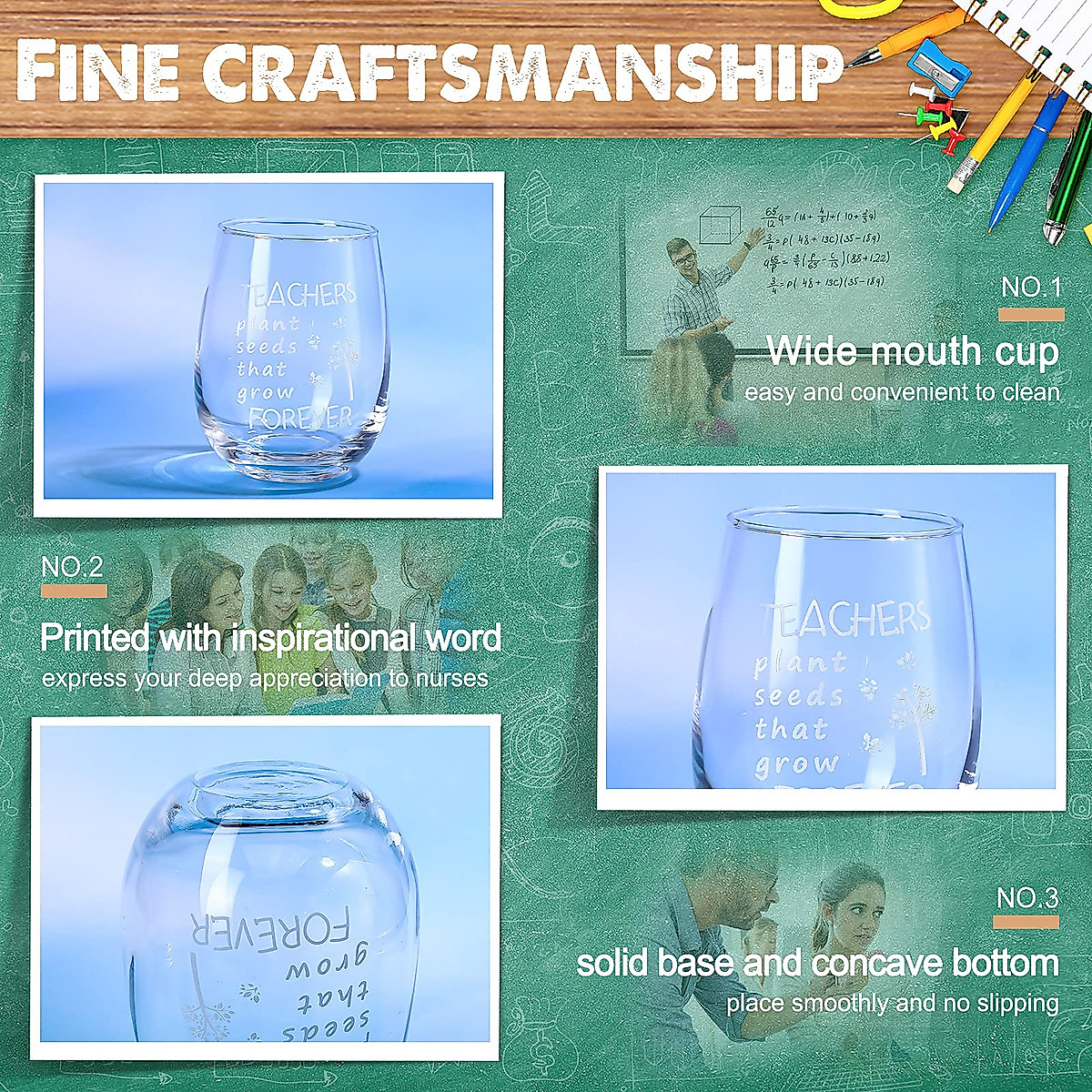 Patelai Teacher Appreciation Gift Teachers Plant Seeds That Grow Forever Wine Glass, Novelty Stemless Wine Glass for Women Friend Coworker, Inspirational Birthday graduation Thank You Gift, 15 Oz