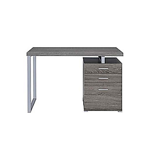 Coaster Home Furnishings Brennan Modern 3 Drawer Home Office Writing Computer Desk Silver Metal Frame Weathered Gray