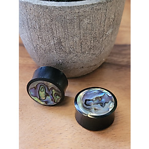 ZAYA BODY JEWELRY Pair Abalone Shell Organic Buffalo Plugs Ear Gauges 2g 0g 00g 7/16 1/2 9/16 5/8 3/4 inch (2g 6mm)