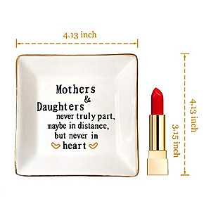 HOME SMILE Mother Gifts From Daughter,Daughter Birthday Gift from Mother, Ring Trinket Dish Jewelry Tray -Mothers and Daughters Never Truly Apart, Maybe in Distance But Never in Heart