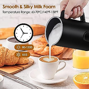 Electric Milk Frother Steamer Milk Foamer 4 in 1 Multifunctional Hot Cold Milk Foam Maker 20oz/390ml Automatic Quiet Milk Warmer Latte Cappuccinos Hot Chocolate (White)