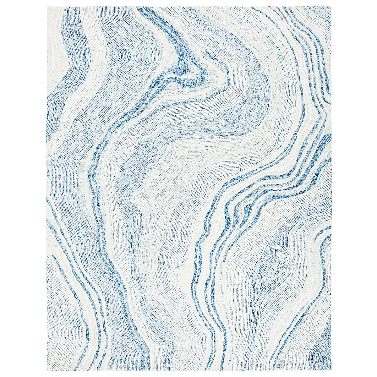 SAFAVIEH Fifth Avenue Collection Area Rug - 8' x 10', Blue & Ivory, Handmade Mid-Century Modern Abstract New Zealand Wool, Ideal for High Traffic Areas in Living Room, Bedroom (FTV121M)