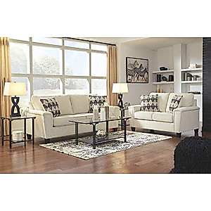 Signature Design by Ashley Abinger Chenille Contemporary Sofa with 2 Accent Pillows, Beige
