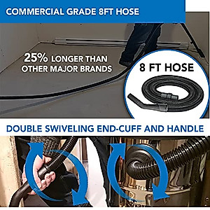 BIDZ 5 Gallon, Powerful 5 Peak HP Motor, 63.5'' Water Lift Suction Power, Heavy-Duty Stainless Steel Semi- Commercial Shop Vacuum System, Commercial Grade 8FT Hose, Black (WD-512-SS-BIDZ)
