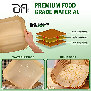 INGRAINED KITCHEN Air Fryer Paper Liners Disposable,125PCS, Airfryer Liners 9 Inch, Nonstick-Water & Oilproof-Unbleached Parchment Paper, For All Appliances, Fry Roast Bake Steam Microwave
