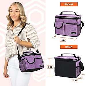 OPUX Insulated Lunch Box for Women Girls, Leakproof Thermal Lunch Bag Cooler Work Office School, Soft Reusable Lunch Tote with Shoulder Strap, Adult Kid Lunch Pail Kit, Purple