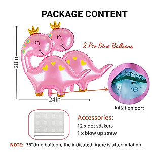 Pink Dinosaur Balloons Girls Dinosaur Balloons, 38 Inch Big Foil Mylar Dino Balloon with Crown for Kids Girls Dinosaur Theme Princess Birthday Baby Shower Party Decorations Supplies Dino party Decor