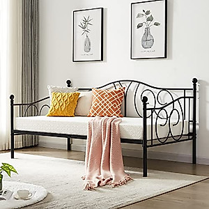 VECELO Metal Daybed Frame Multifunctional Platform Bed Sofa Mattress Foundation with Deluxe Headboard, Twin, Black