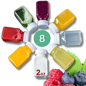 Norcalway 8pcs 2oz Shot Bottles with Caps - Ginger Shot Lids, Wellness Juice, Freezer Safe, Leak Proof, Food Grade Bottles