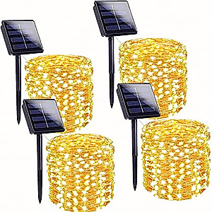 4-Pack 160FT 400 LED Solar String Lights Outdoor, Waterproof Solar Outdoor Lights with 8 Lighting Modes, Solar Fairy Lights for Tree Christmas Wedding Party Decorations Garden Patio (Warm White)