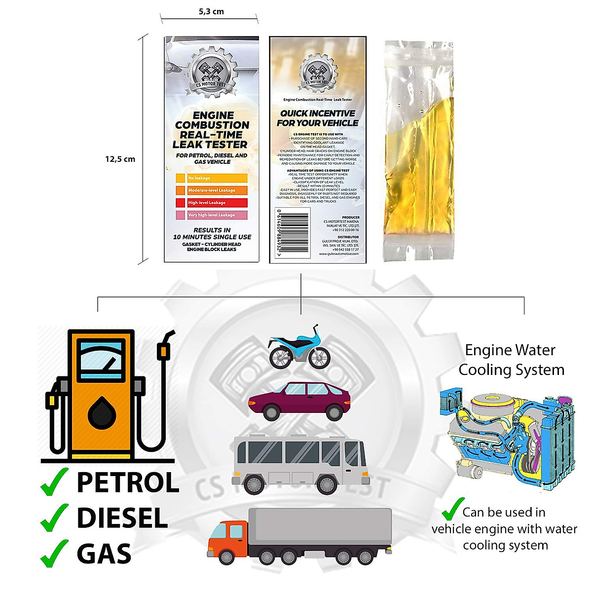 CS Motor Test, CS Engine Combustion Real-TIME Leak Tester - Cylinder Head Gasket CO2 Head Tester - Test While Driving - Petrol Diesel Gas - Engine Under Load Head Gasket Test Kit- 2 PCS in a Box