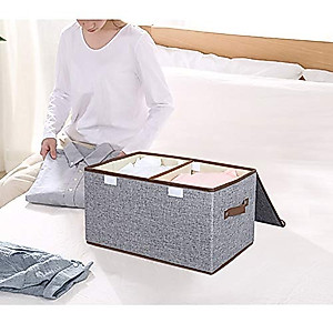 UUJOLY Large Storage Bins Linen Fabric Foldable Basket Cubes Organizer Storage Box Drawer with Lid and Handles for Home, Office, Closet, Bedroom, Nursery (Gray)