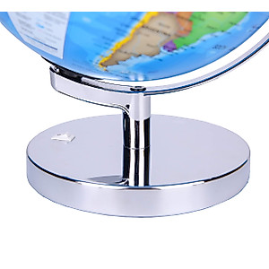 Exerz Illuminated World Globe 9.1-inch Diameter Metal Base - Political Map (Day) Constellation Globe (Night) - 2 in 1 Light up Cable Free LED lamp