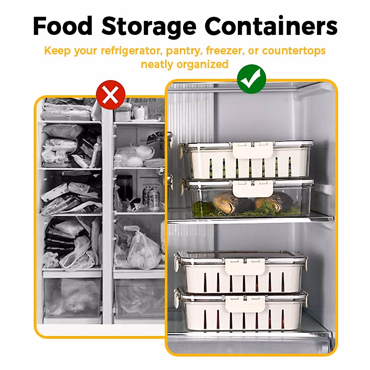 MININAI Divided Serving Tray with Lid and Handle, Snack Box Charcuterie Container Portable Fridge Organizer for Fruits, Veggie, Candy, Nuts, Picnic, Party (2), White