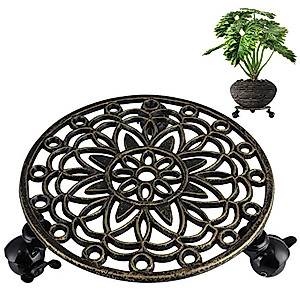Skelang Cast Iron Plant Caddy 11", Rolling Plant Stand with Locking Wheels, Plant Pot Trolley for Moving and Supporting Heavy Duty Plants, Load Capacity 350 Lbs (Bronze)