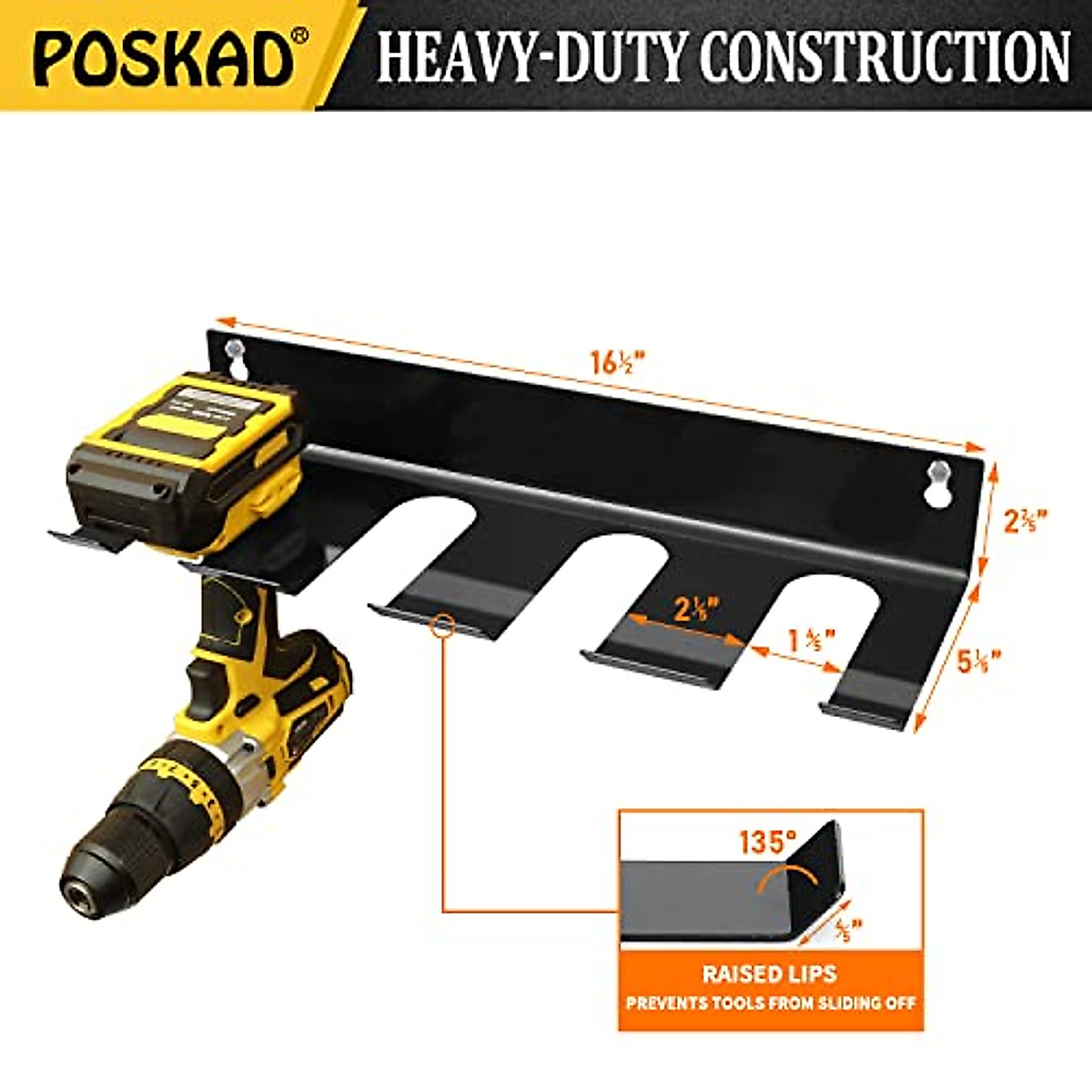 Poskad Power Tool Organizer,Cordless Drill Storage Rack Holds 4 Drills，Wall Mounted Storage Rack for Power Tools, Metal Power Tool Holder, Drill Holder Garage Tool Storage Rack (1 Pack)