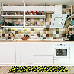 HJJKKH Sunflower Kitchen Rugs Set of 2pcs Anti Fatigue Mat,Waterproof Non Slip Sunflower Kitchen Mats Set for Kitchen Floor,Spring Summer Decorative Rugs for Home Kitchen (19.7x31.5+19.7x63 inch)