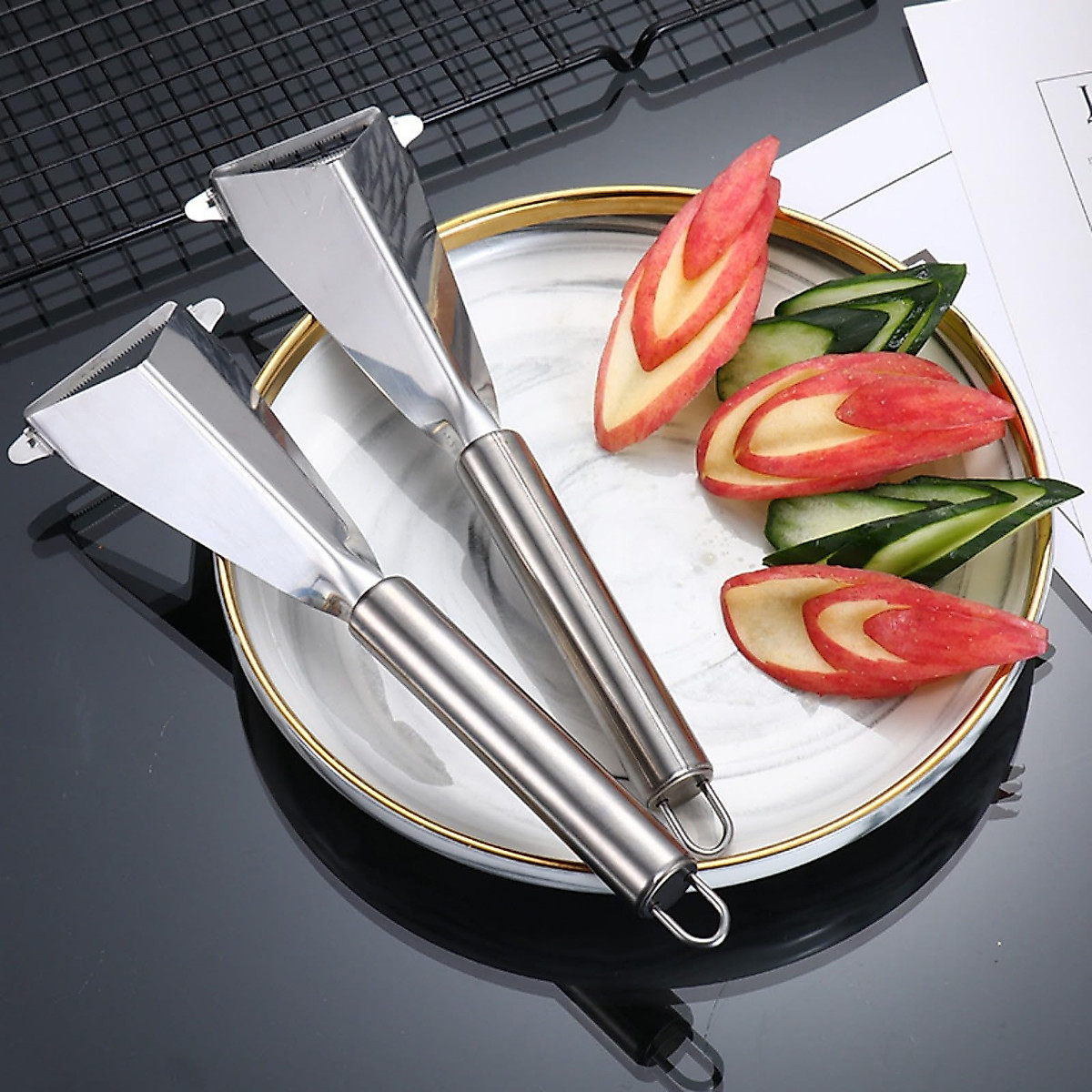 Fruit Carving Knife, Stainless Steel Fruit & Vegetable Cutter Knife, Multi-purpose V Shape Fruit Carving Peeler Tool, Mold Carving Tool Accessories for Home Kitchen DIY Food Platter Tray Decoration