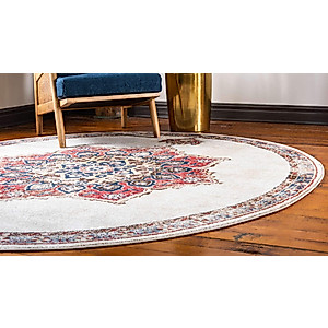 Unique Loom Utopia Collection Traditional Classic Vintage Inspired Area Rug with Warm Hues, 7' Round, Cream/Blue