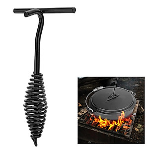 8 Inch Dutch Oven Lid Lifter, Black Cast Iron Dutch Oven Lid Lifter with Spiral Handle, Camp Dutch Oven Lid Lifter for Lifting and Carrying Dutch Ovens, Cooking Accessories for Outdoor Campfire