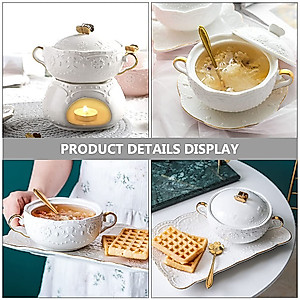 Zerodeko Soup Bowls French Onion Soup Bowls Ceramic Dessert Bowl with Double Handle, Porcelain Soup Bowl with Lid and Spoon for Fruit Salad Soup Cereal (White) Soup Bowls White Onion