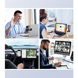 MoKo Magnetic Phone Holder for Laptop, 90° Adjustable Desktop Monitor Laptop Phone Side Mount fits iPhone 14/13/12 Series, Slim Portable Foldable Computer Monitor Expansion Bracket for Mobile Phone