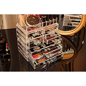 Cq acrylic Clear Makeup Organizer And Storage Stackable Large Skin Care Cosmetic Display Case With 8 Drawers Make up Stands For Jewelry Hair Accessories Beauty Skincare Product Organizing,Set of 3