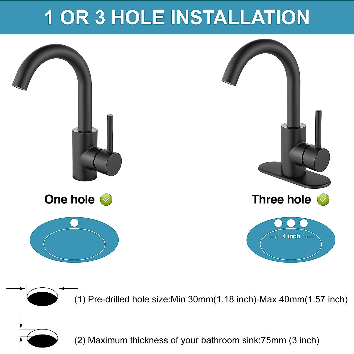 Midanya Wet Bar Sink Faucet,Single Handle Bathroom Kitchen Faucet 1 Hole Swivel Spout Farmhouse RV Small Vanity Lavatory Bath Utility Faucet with Deck Plate,Matte Black